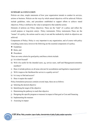 Policy, procedure, types of policy, characteristics of policy & policy ...