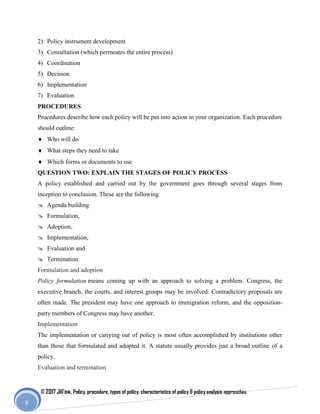 Policy, procedure, types of policy, characteristics of policy & policy ...