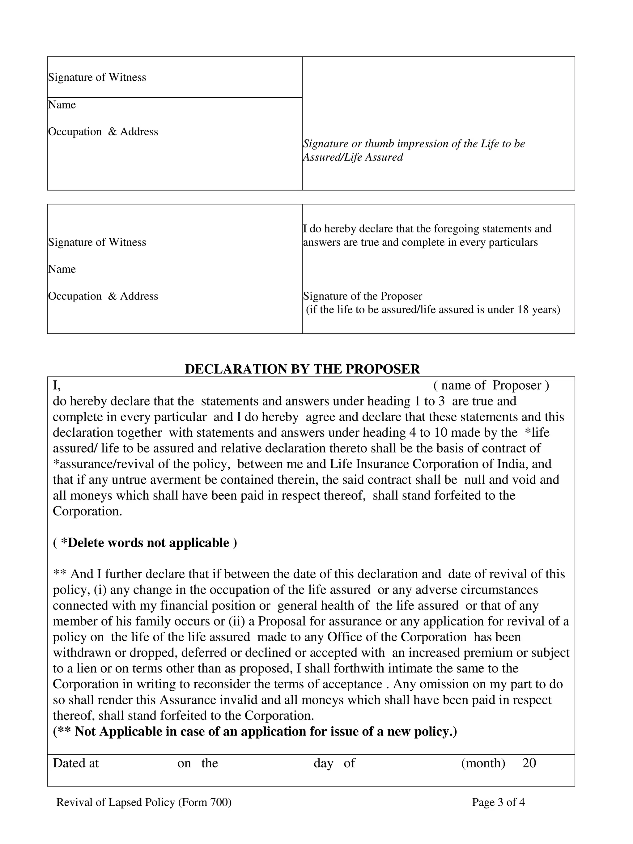 Policy revival form 700 | PDF