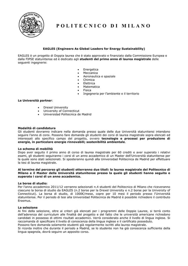 Polimi-UConn-Progetto EAGLES | PPT
