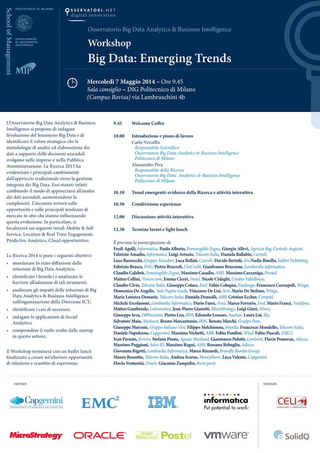 Workshop Big Data: Emerging Trends - Politecnico di Milano MIP | PDF