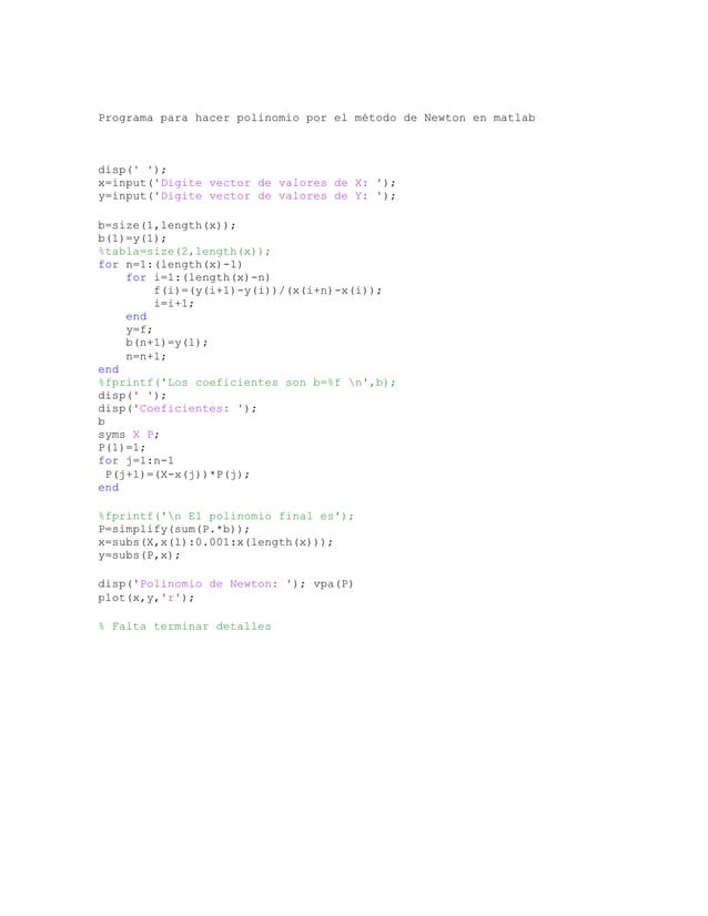 programa Polinomio de newton | PDF
