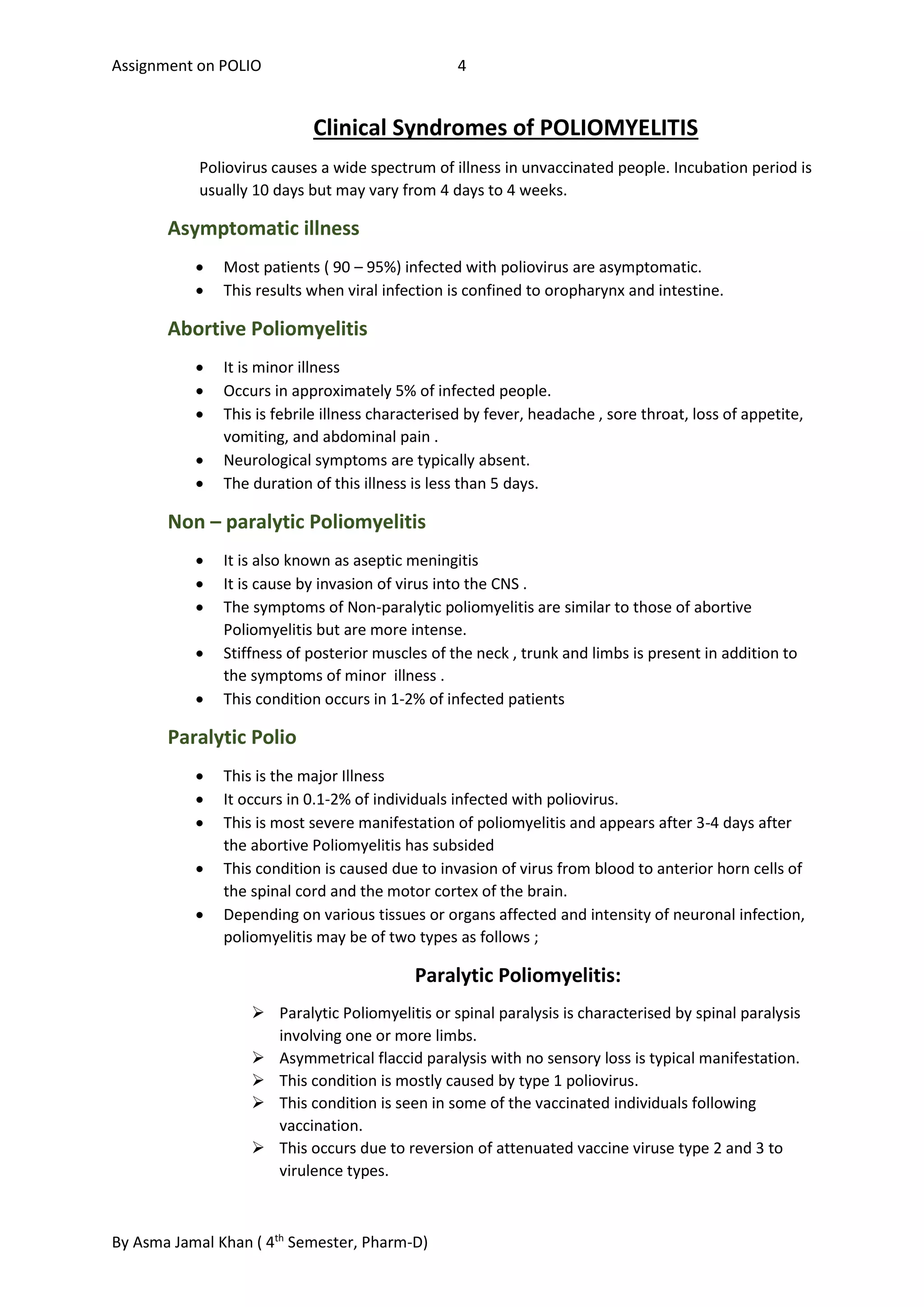 Notes on Poliomyelitis | DOCX