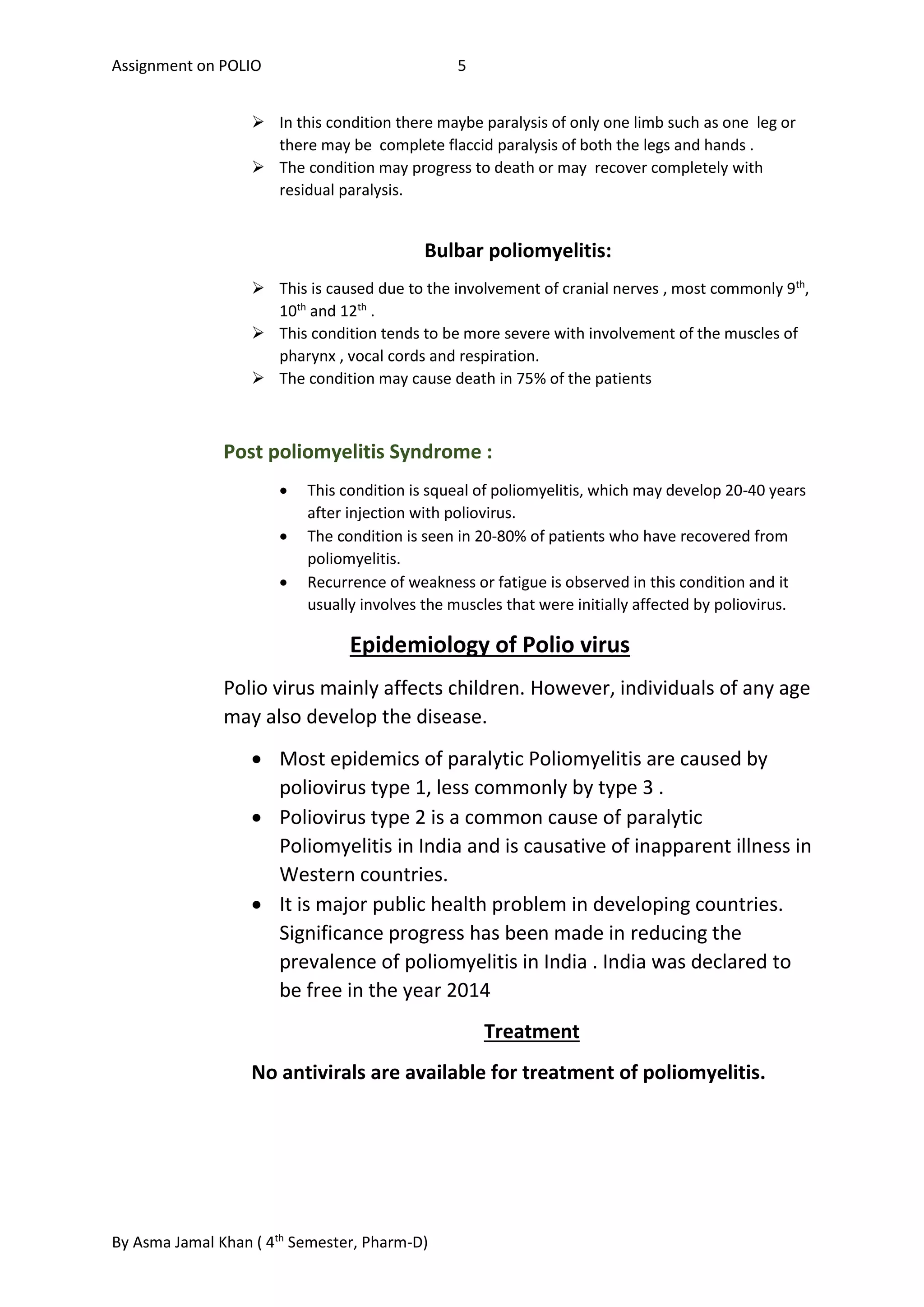 Notes on Poliomyelitis | DOCX