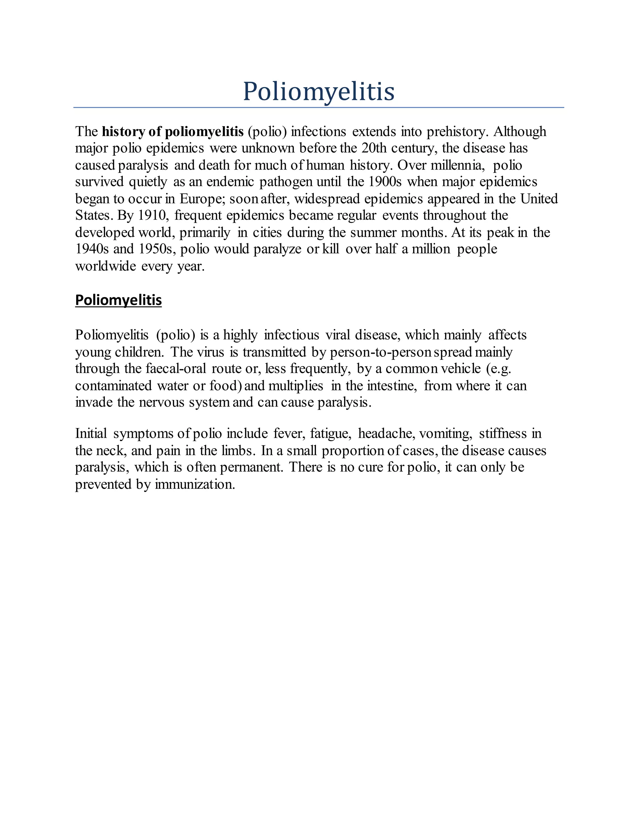 Poliomyelitis | PDF