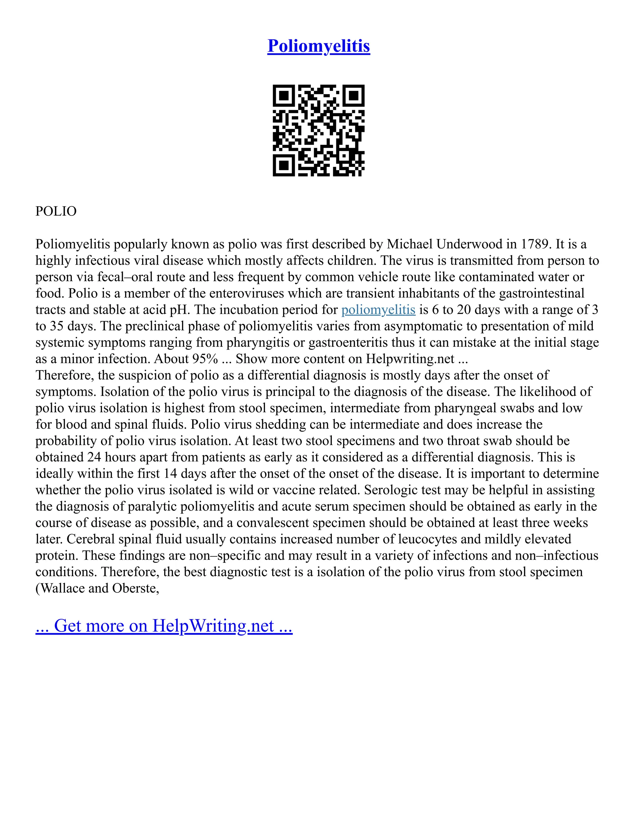 Poliomyelitis | PDF