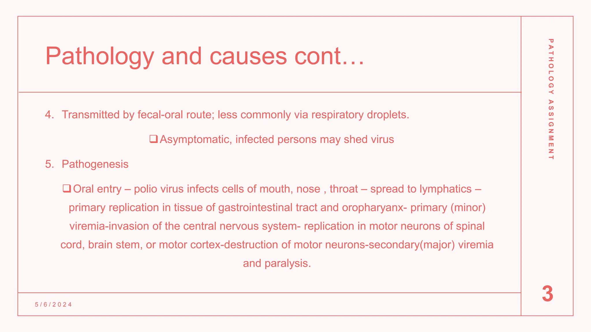poliomyelitis pathology, causes, risk factors | PPT