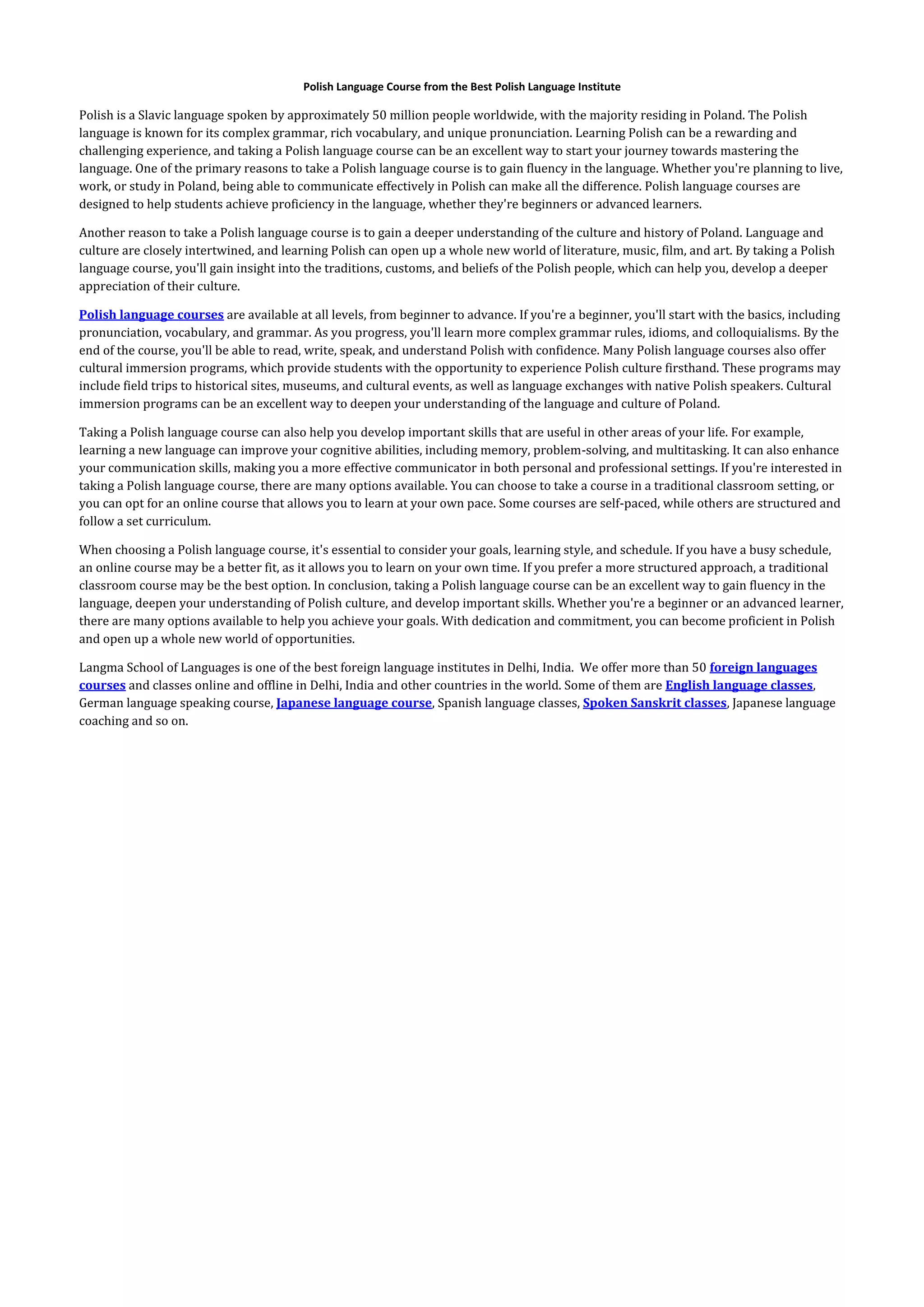 Polish Language Course | PDF | Education