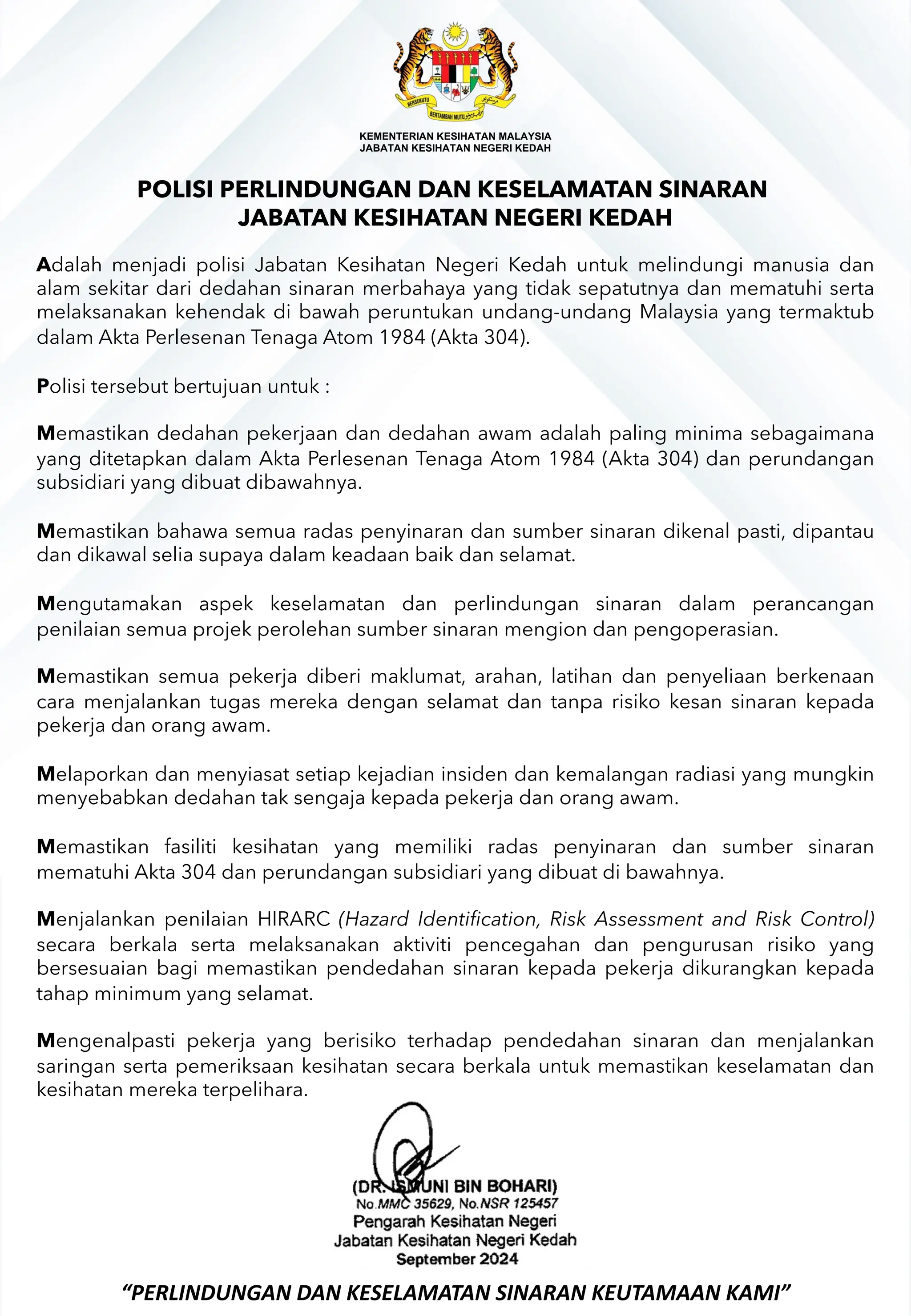 POLISI PERLINDUNGAN DAN KESELAMATAN SINARAN JABATAN KESIHATAN NEGERI ...