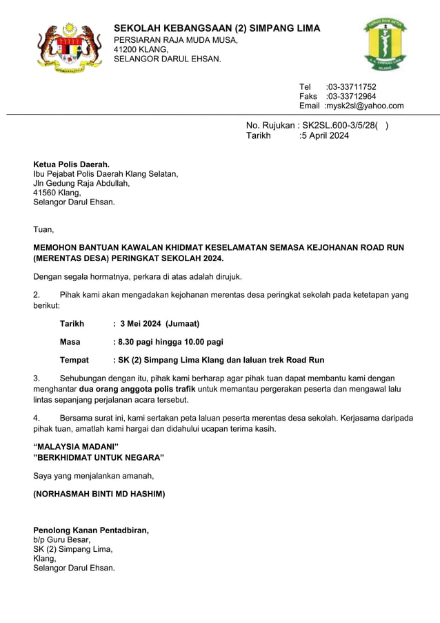 surat iringan kepada pihak polis untuk makljuman | DOCX