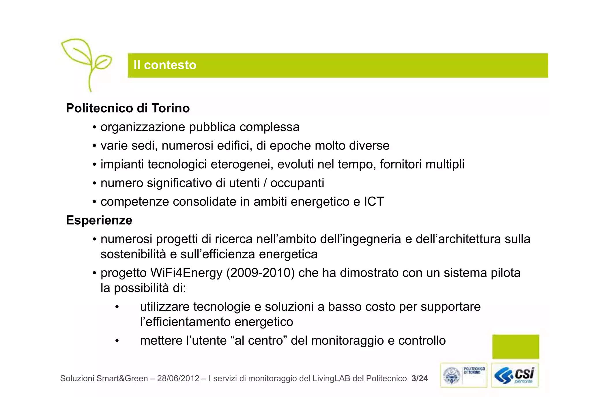 I servizi di monitoraggio del Living LAB del Politecnico | PPT