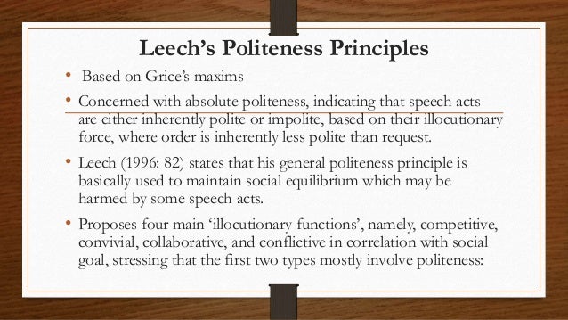 Leech’S Politeness Principle – The Pragmatics of Politeness – ERWIML