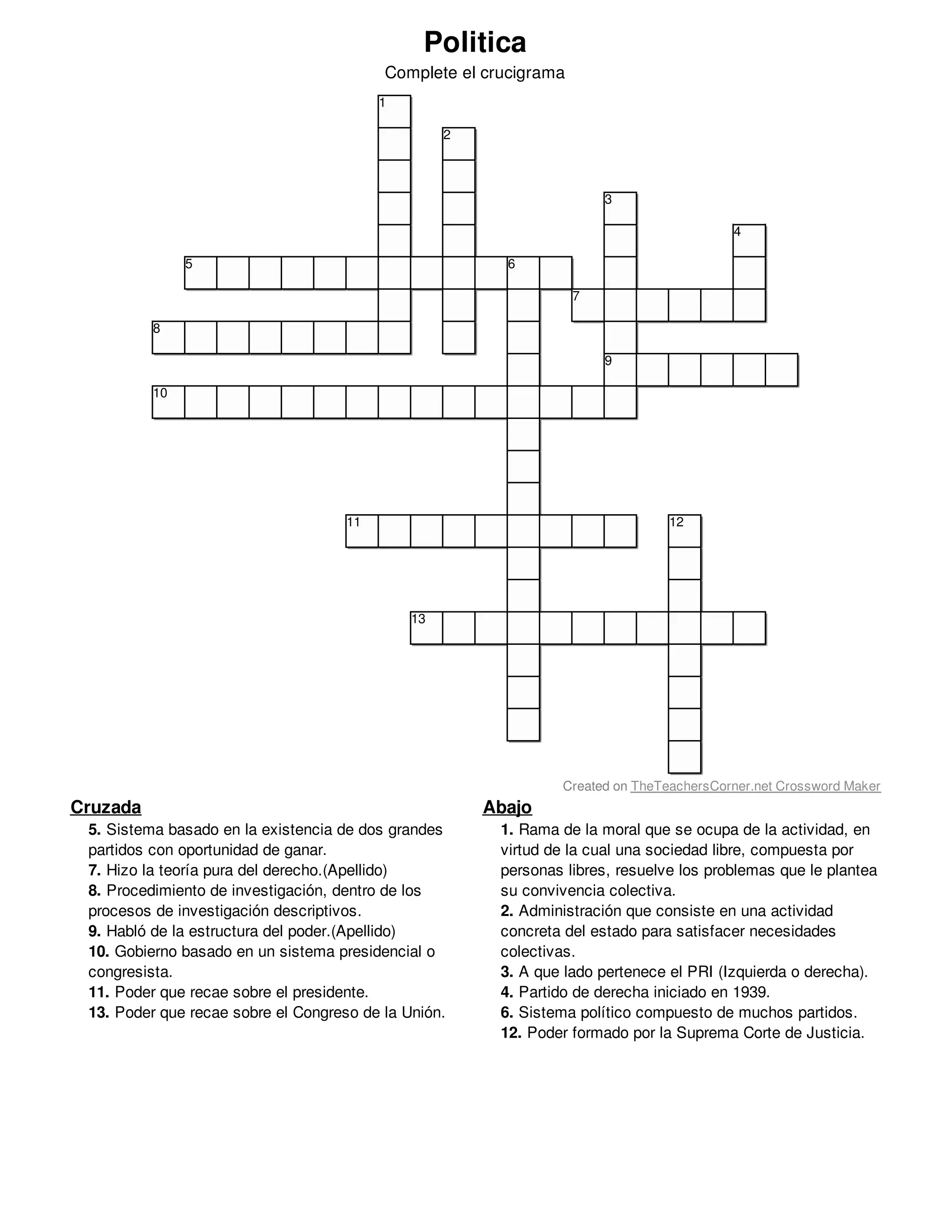 Crucigrama de la politica | PDF