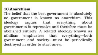 Political ideologies ann their values and characteristics | PPTX