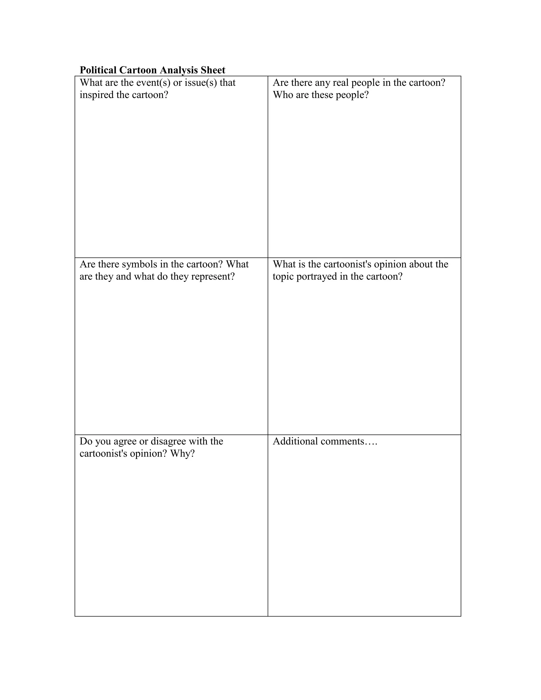 Political cartoon analysis sheet | DOCX