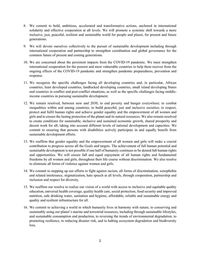 UN SDG Summit 2023: Political Declaration SDGs 2023 | PDF