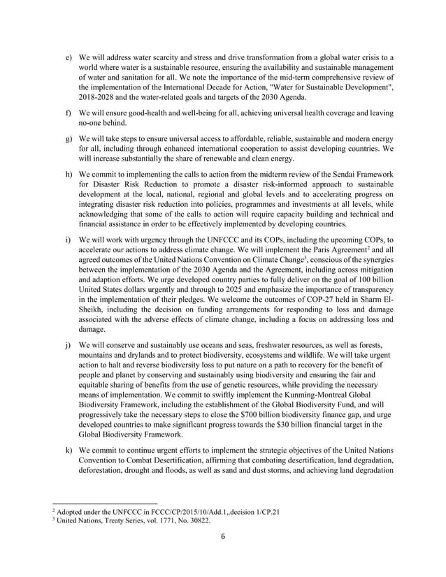 UN SDG Summit 2023: Political Declaration SDGs 2023 | PDF