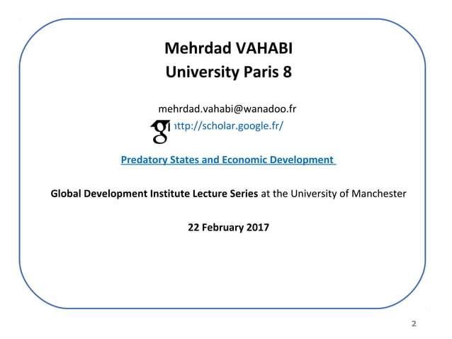 Predatory states and Economic development with Professor Mehrdad Vahabi ...