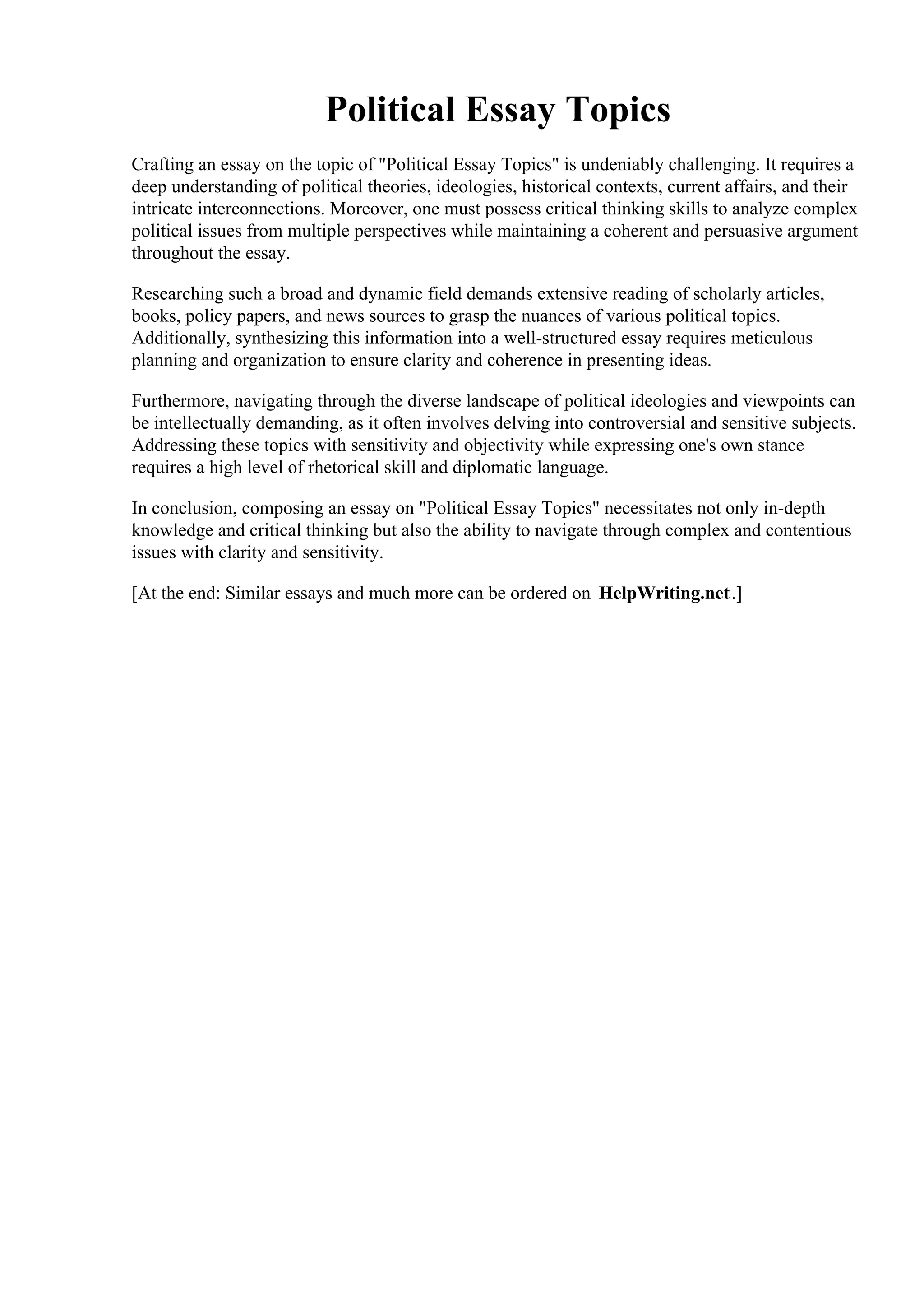 Political Essay Topics | PDF