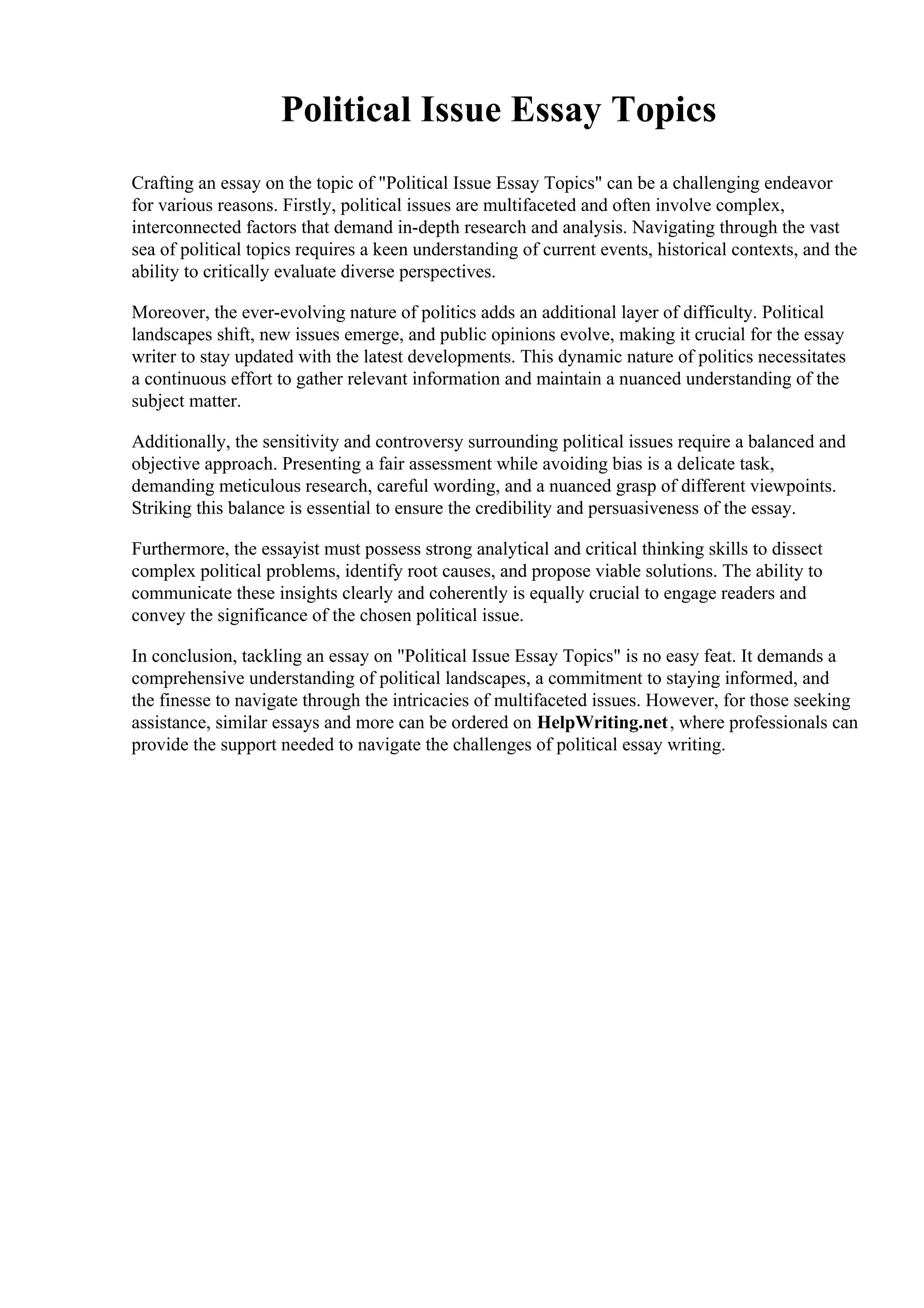 Political Issue Essay Topics | PDF