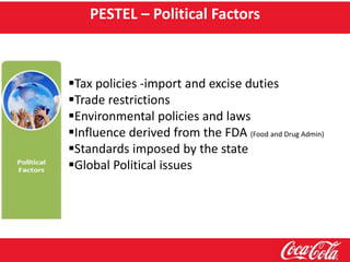 Political & macro enviroment impact on coca cola | PPTX