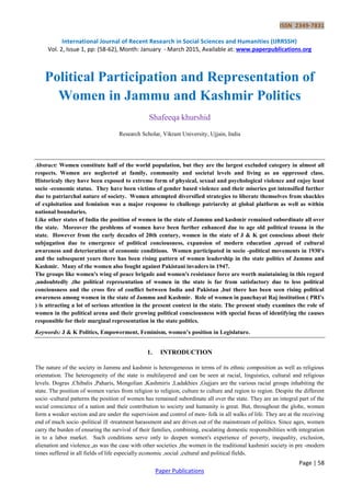 Political Participation and Representation of Women in Jammu and ...