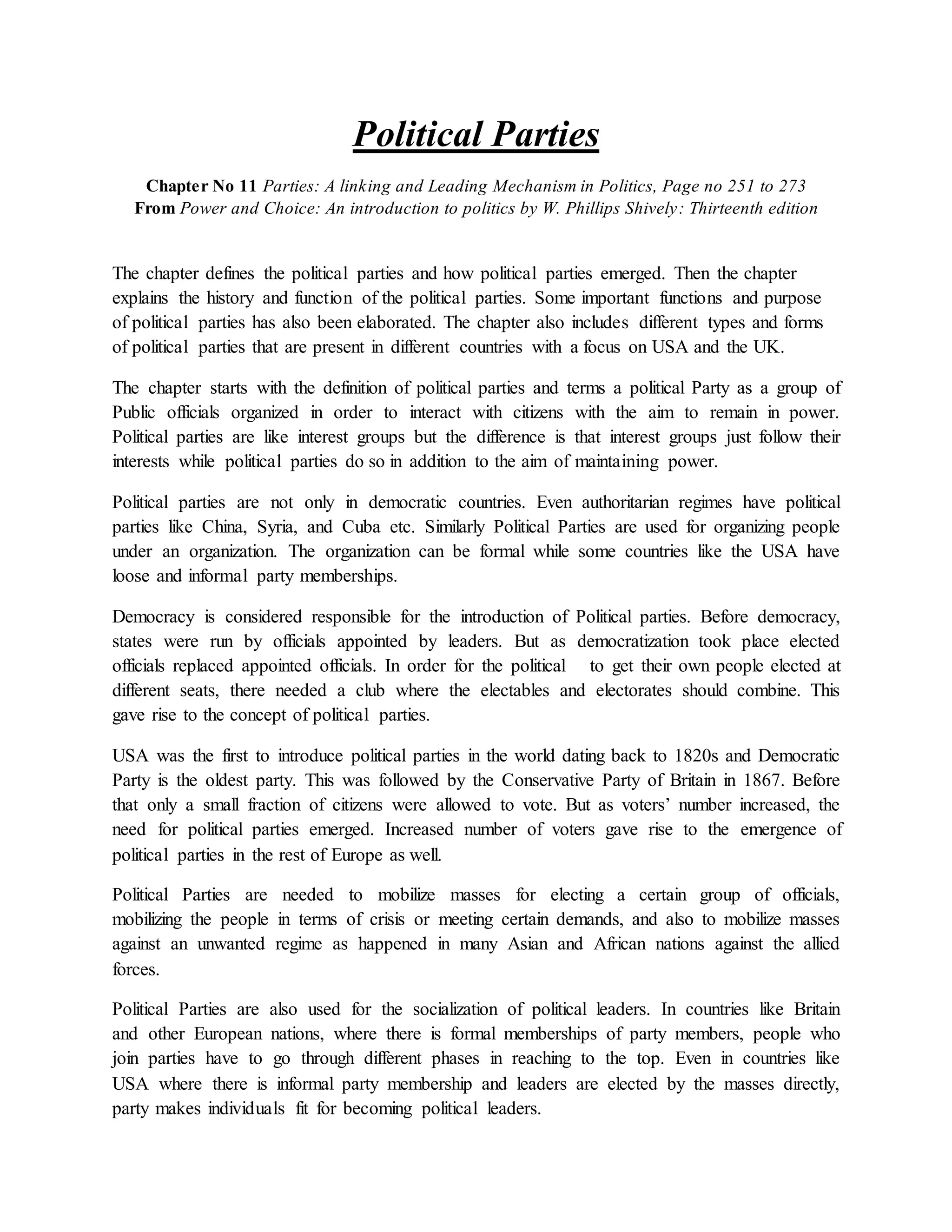 Political parties Class 10 simple | PDF