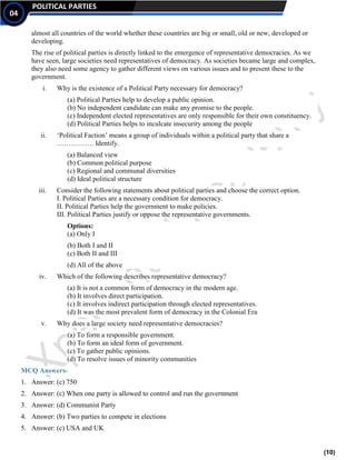 Political Parties, NCERT, CBSE Class X Notes | PDF