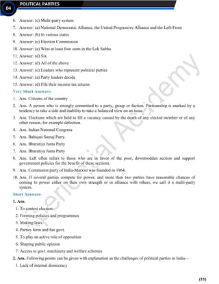 Political Parties, NCERT, CBSE Class X Notes | PDF
