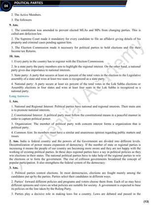 Political Parties, NCERT, CBSE Class X Notes | PDF