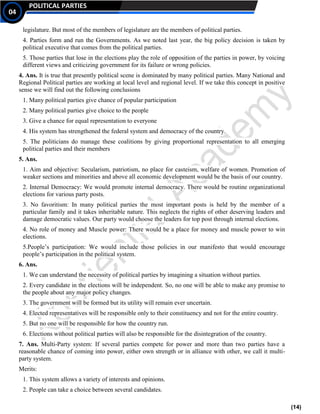 Political Parties, NCERT, CBSE Class X Notes | PDF