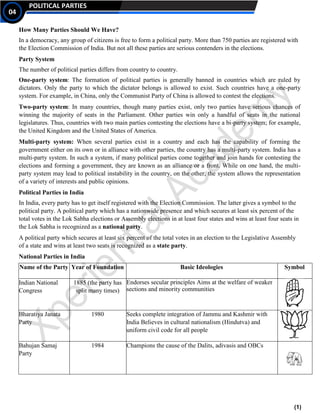 Political Parties, NCERT, CBSE Class X Notes | PDF