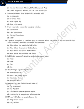 Political Parties, NCERT, CBSE Class X Notes | PDF