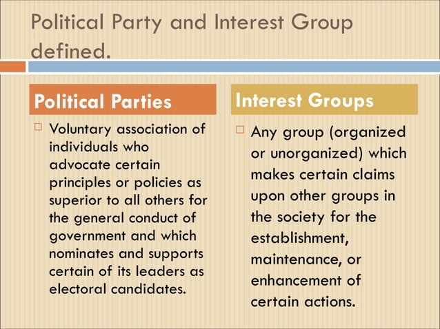 Political parties and interest groups (2) | PPT | Elections | Politics