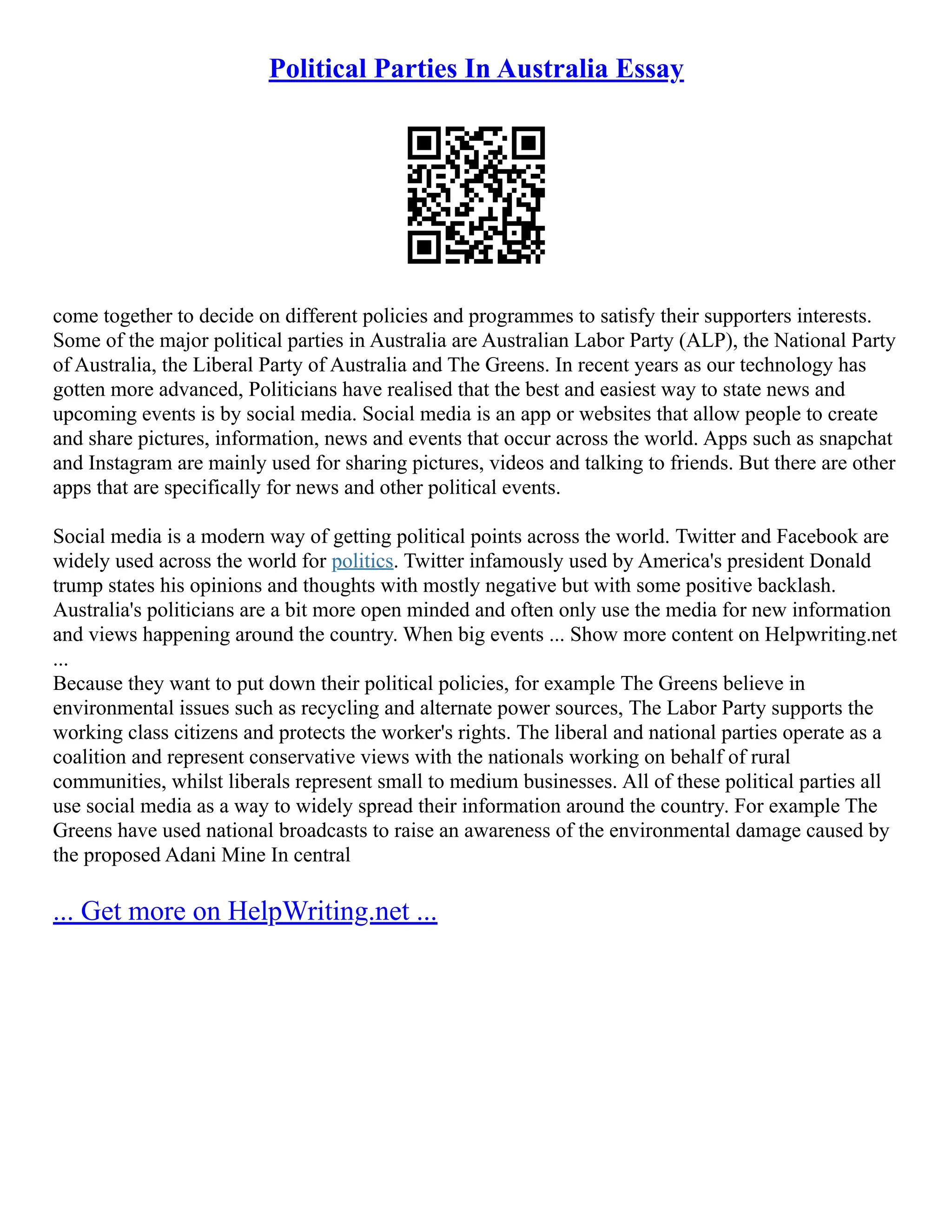 Political Parties In Australia Essay | PDF