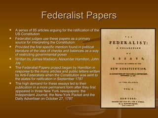 Political philosophy behind Constitution, Federalist Papers, and ...