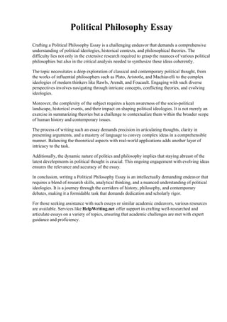 Political Philosophy Essay. University of Arkansas at Pine Bluff | PDF