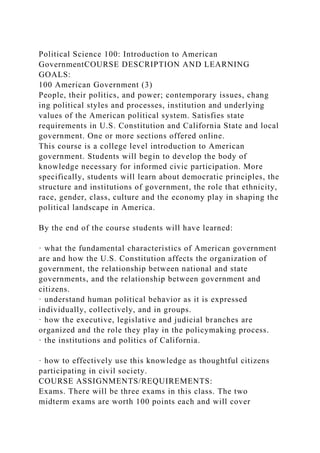 Political Science 100 Introduction to American GovernmentCOURSE DES.docx