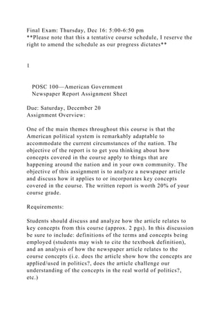 Political Science 100 Introduction to American GovernmentCOURSE DES.docx