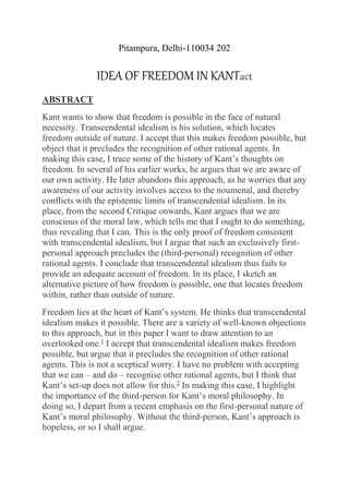 idea of freedom in the view of kant | PDF