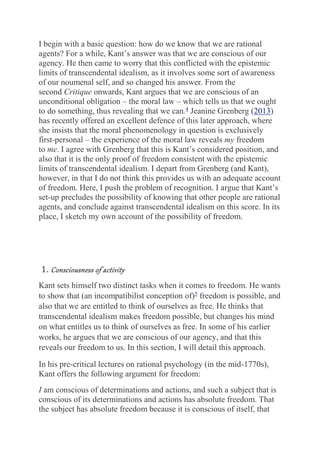 idea of freedom in the view of kant | PDF