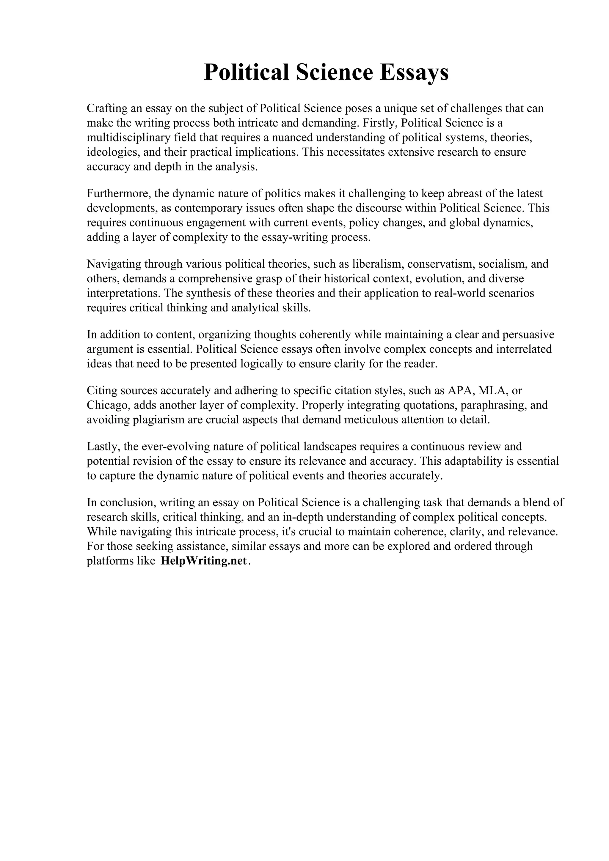 Political Science Essays. Essay Is Politics science | PDF