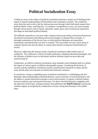 Political Socialization Essay. Louisiana State University | PDF