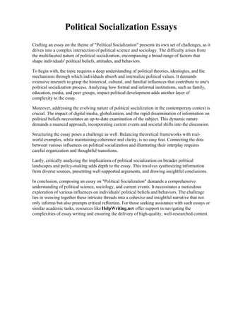 Political Socialization Essays.pdf | Politics