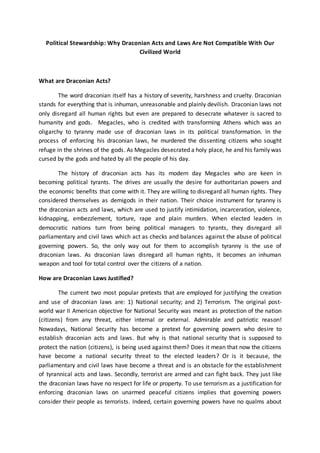 Political Stewardship: Why Draconian Acts and Laws Are Not Compatible ...