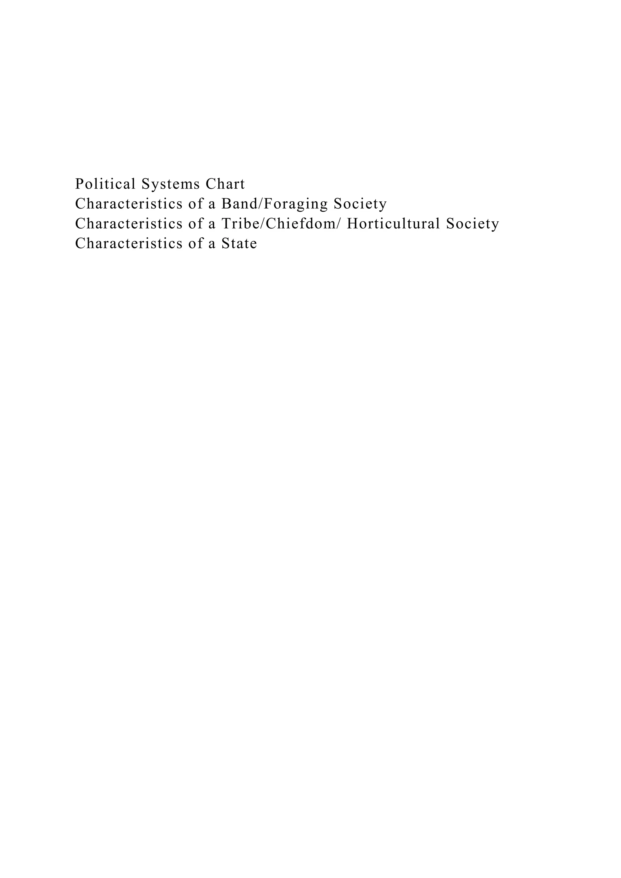 Political Systems ChartCharacteristics of a BandForaging .docx