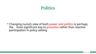 Politics in nursing /nursing dynamic and development | PPTX