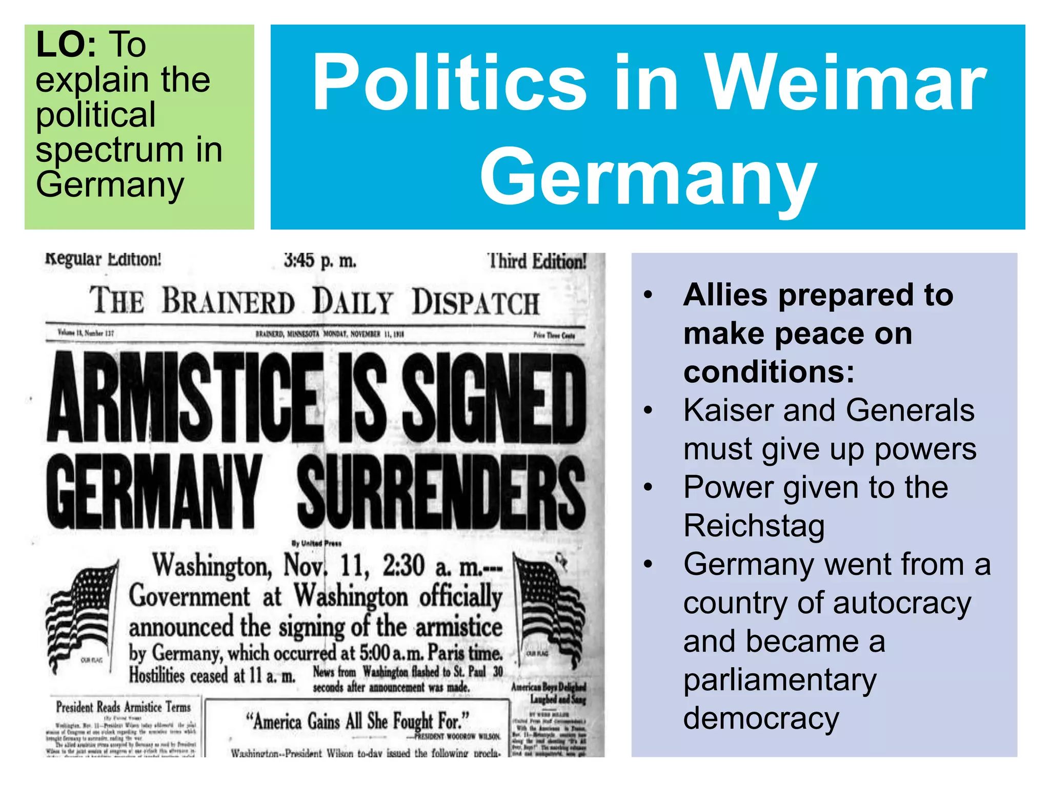 Politics of the Weimar Republic | PPTX | Politics