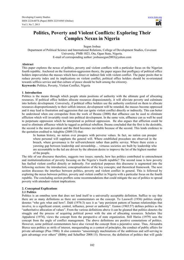 Politics, poverty and violent conflicts exploring their | PDF
