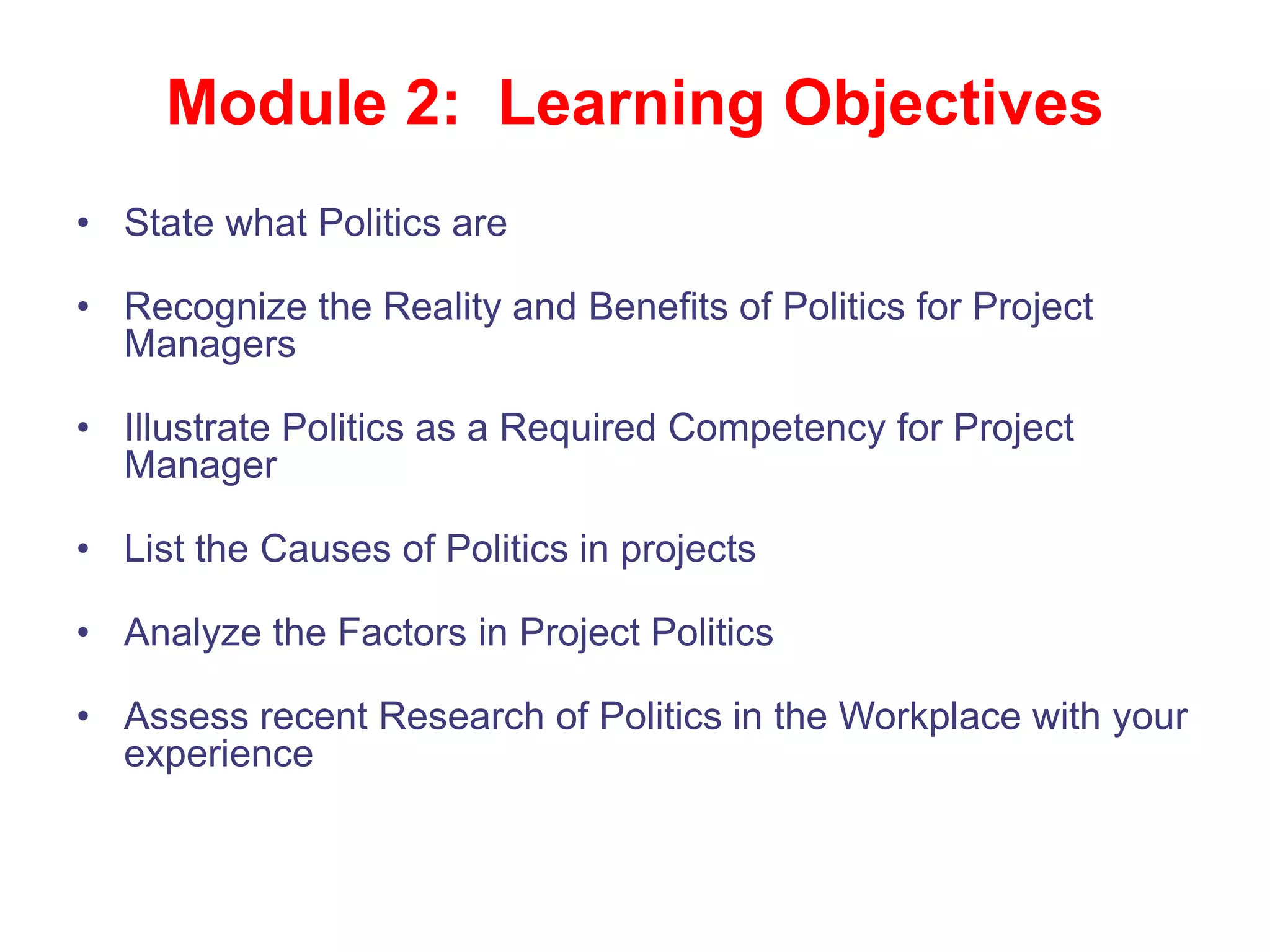 Politics, Projects and Project Management sample slides | PDF